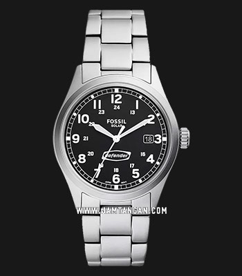 Fossil Defender FS5973 Solar Powered Men Black Dial Stainless Steel ...
