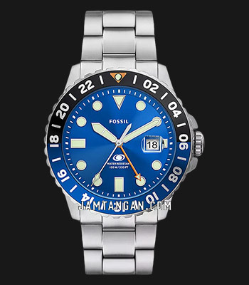 Fossil Blue GMT FS5991 Batman Blue Dial Stainless Steel Strap ...