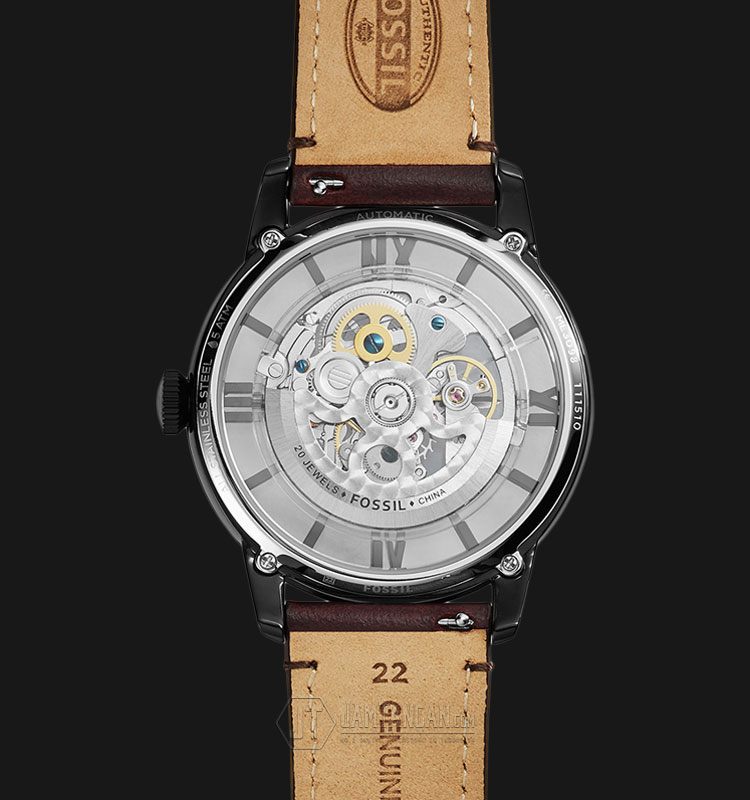 Fossil Townsman ME3098 Brown Skeleton Dial Dark Brown Leather Strap ...