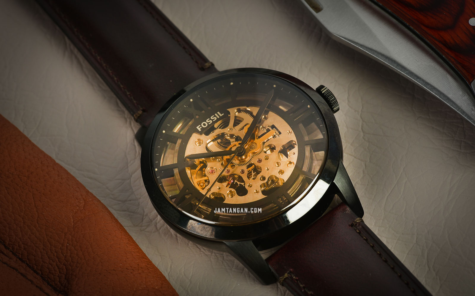 Fossil Townsman ME3098 Brown Skeleton Dial Dark Brown Leather Strap ...