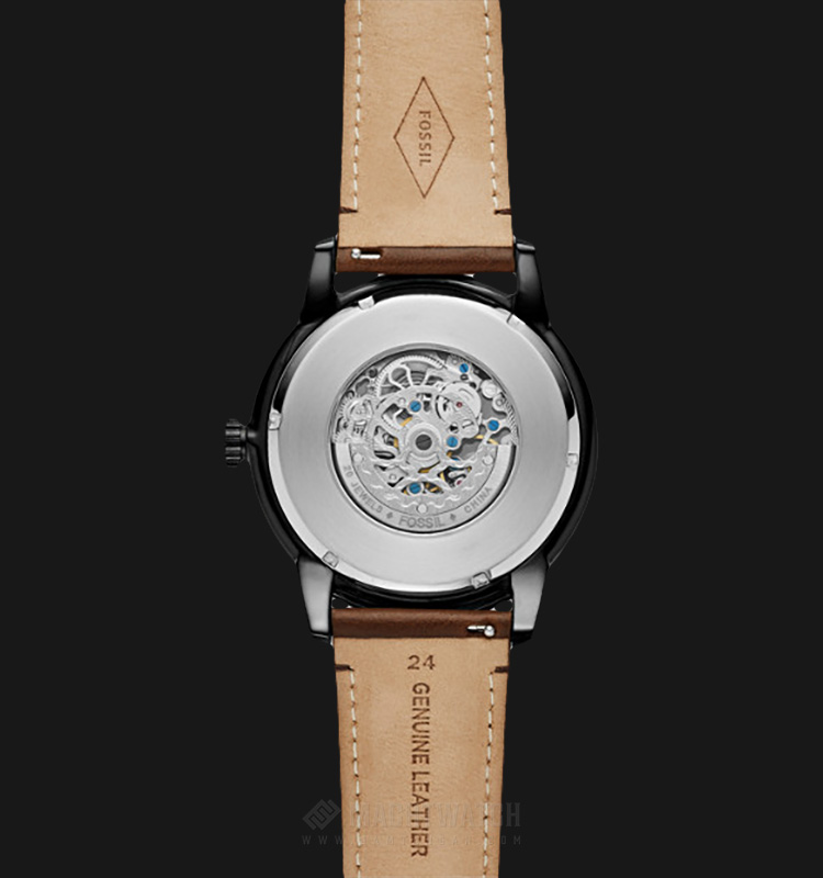 Fossil Townsman ME3155 Automatic Black Skeleton Dial Brown Leather ...