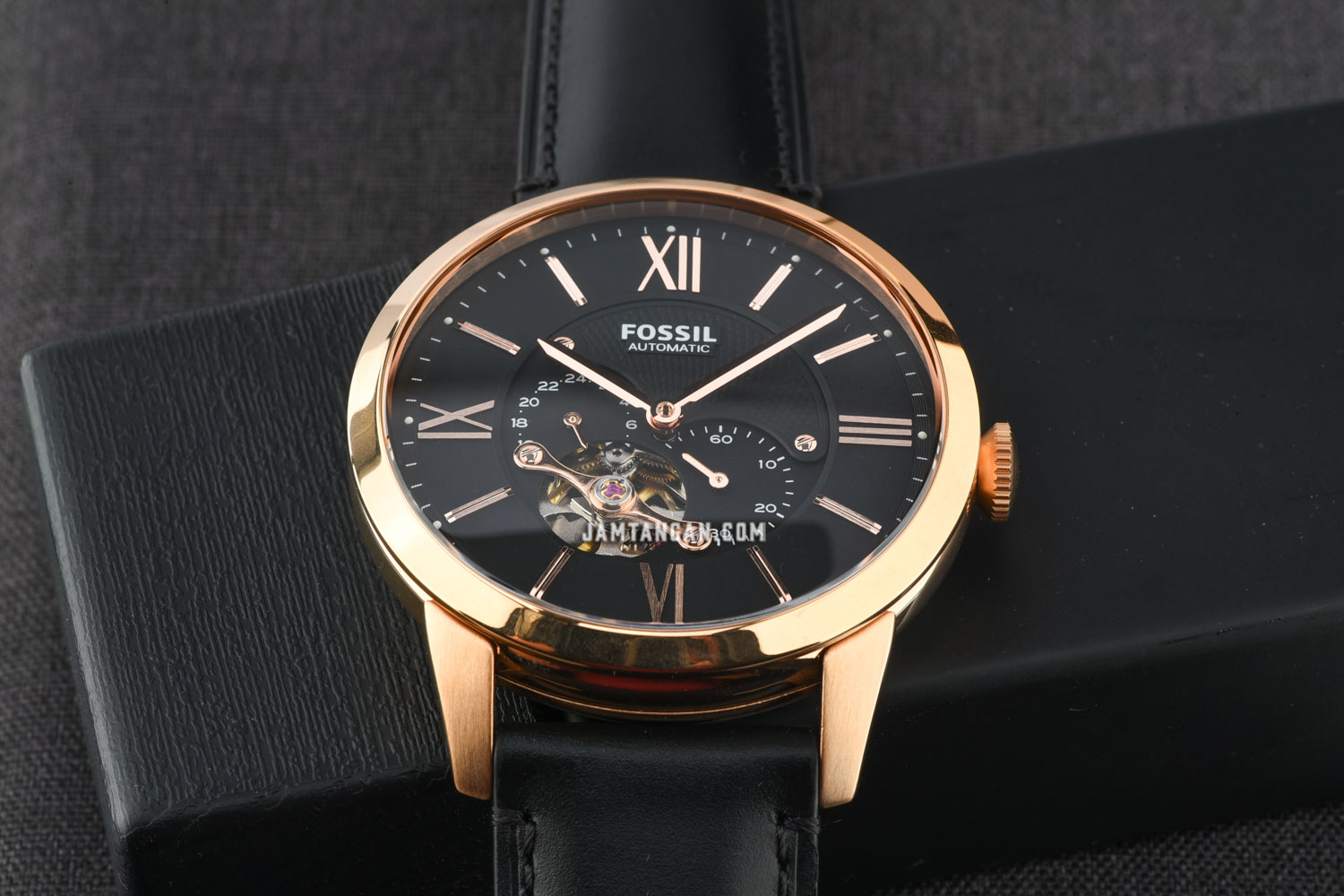 Fossil Townsman ME3170 Automatic Open Heart Black Dial Black Leather ...