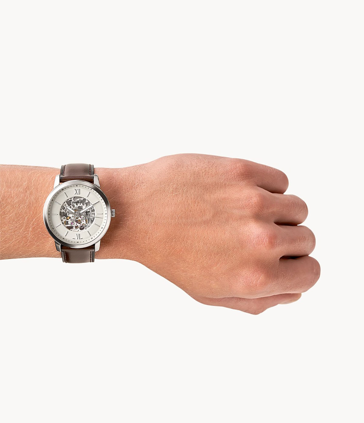 Fossil Neutra ME3184 Automatic Men Skeleton Dial Dark Brown Leather ...