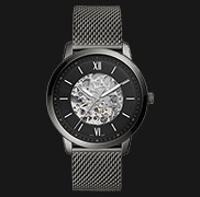 Fossil Neutra ME3185 Automatic Skeleton Dial Black Mesh Strap ...