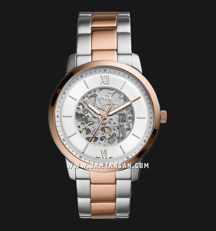 Fossil Neutra ME3196 Automatic Men Semi Skeleton Dial Two Tone ...