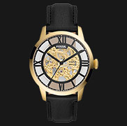 Fossil Townsman ME3210 Automatic Skeleton Dial Black Leather Strap ...