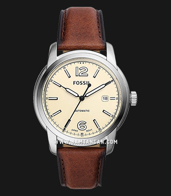 Fossil Heritage ME3221 Automatic Beige Dial Brown Leather Strap ...