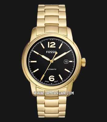 Fossil Heritage ME3232 Automatic Black Dial Gold Stainless Steel Strap ...