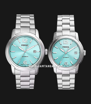 Fossil Heritage ME3245_ME3241 Couple Automatic Blue Dial Stainless ...