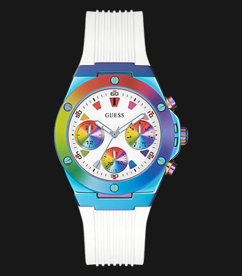 Guess Athena GW0030L6 Ladies Worn White Tie Dye Dial White Silicone ...