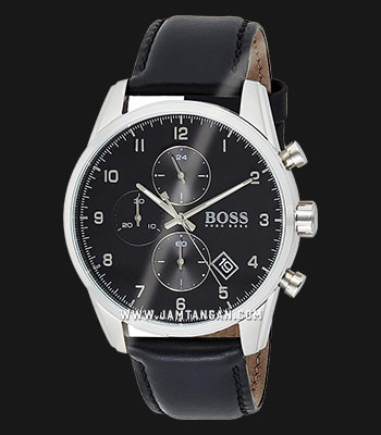 Hugo Boss Skymaster 1513782 Men Chronograph Black Dial Black Leather ...