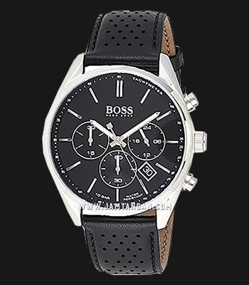 Hugo Boss Champion 1513816 Men Chronograph Black Dial Black Leather ...