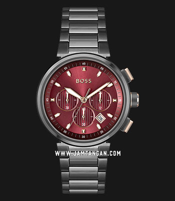 Hugo Boss One 1514000 Chronograph Red Dial Gunmetal Stainless Steel ...