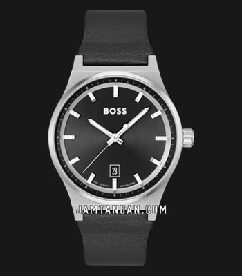 Hugo Boss Candor 1514075 Men Black Dial Black Leather Strap | Jamtangan.com