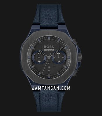 Hugo Boss Taper 1514086 Men Chronograph Black Dial Blue Leather Strap ...