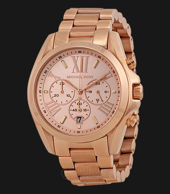 Michael Kors MK5503 Bradshaw Chronograph Rose Dial Rose Gold Bracelet ...