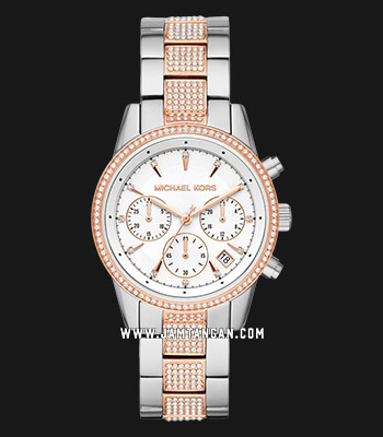 Michael Kors Ritz MK6651 Chronograph White Dial Dual Tone Stainless ...