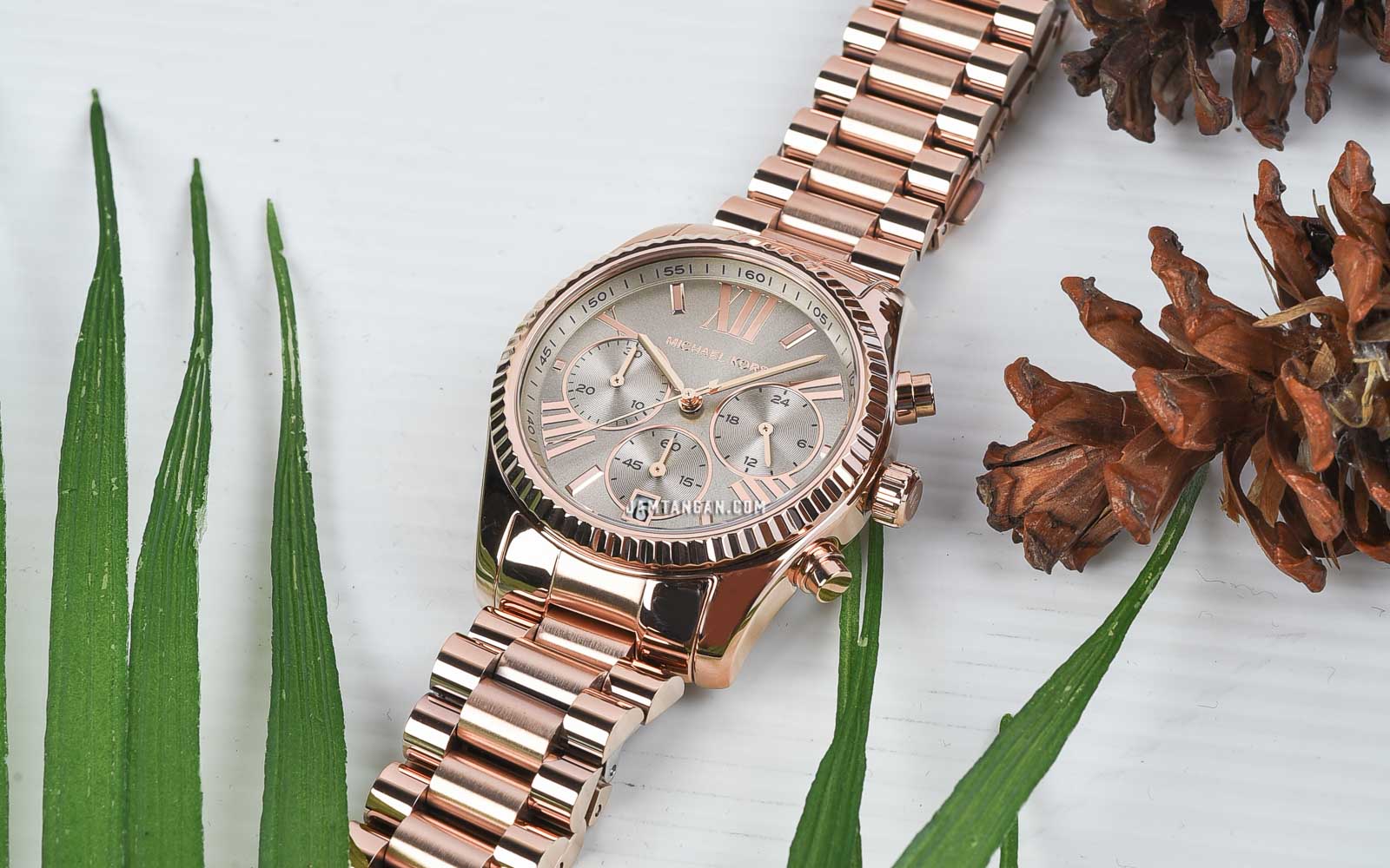 Michael Kors Lexington MK7217 Woman Beige Dial Rose Gold Stainless ...