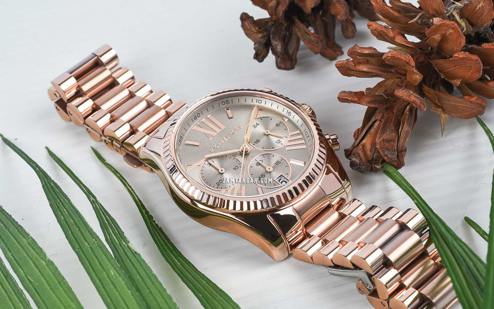 Michael Kors Lexington MK7217 Woman Beige Dial Rose Gold Stainless ...