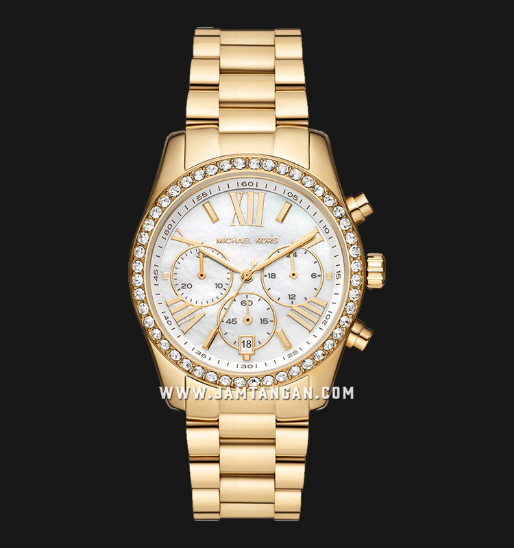 Michael Kors Lexington MK7241 Chronograph Ladies Silver Dial Gold ...