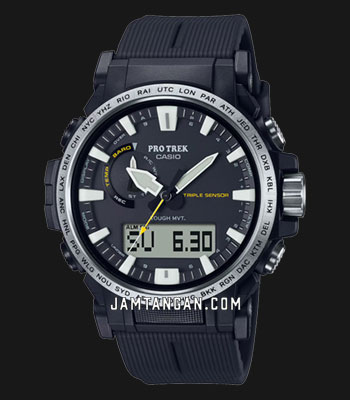 Casio Pro Trek PRW-61-1A PRW-61-1AJF Tough Solar Black Digital Analog Dial Black Resin Band (JDM ...
