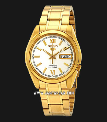Seiko 5 Sports SNKL58 SNKL58K1 Automatic White Dial Gold Stainless ...