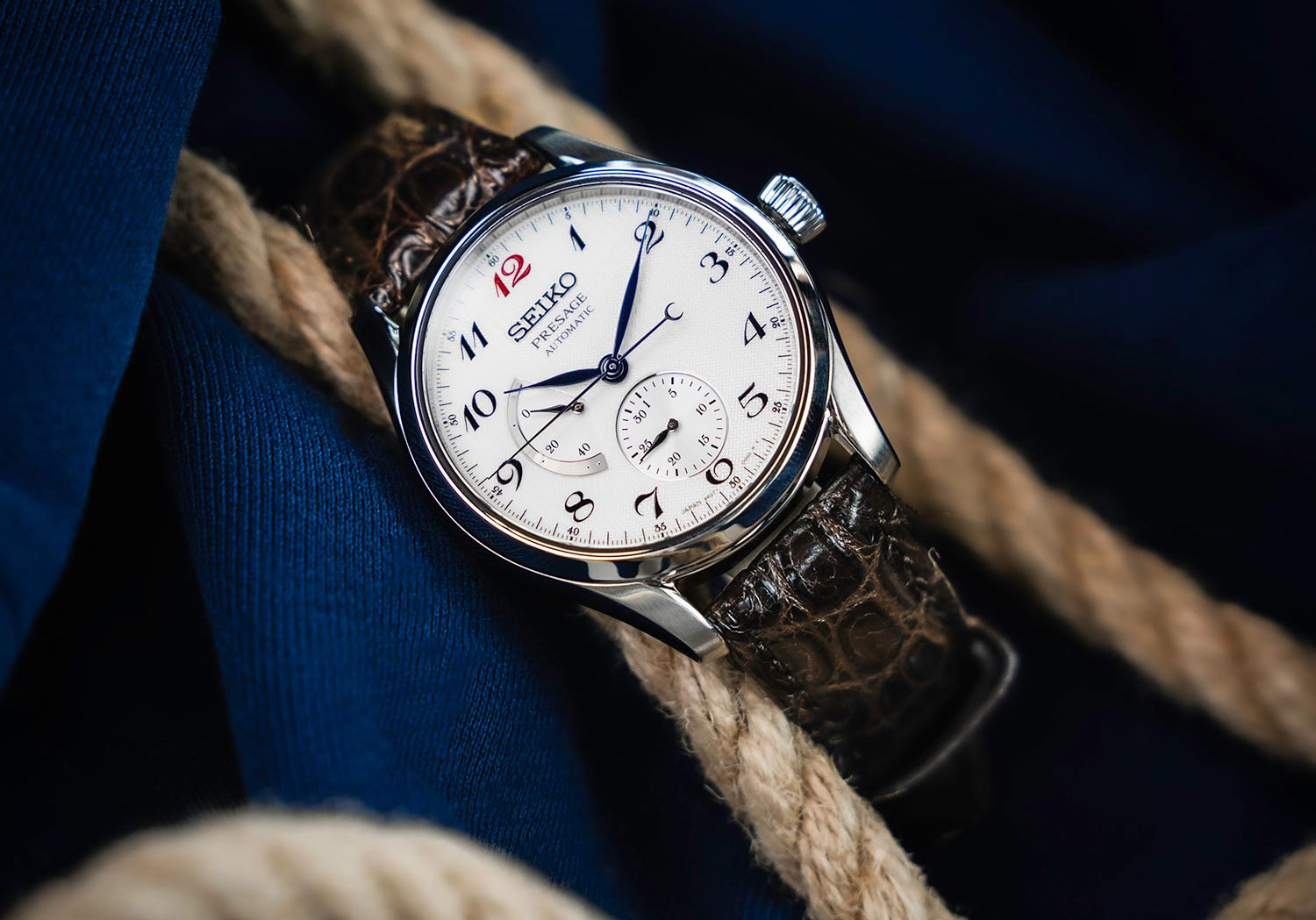 Seiko Presage SPB059J1 Automatic White Pattern Dial Brown Leather Strap ...