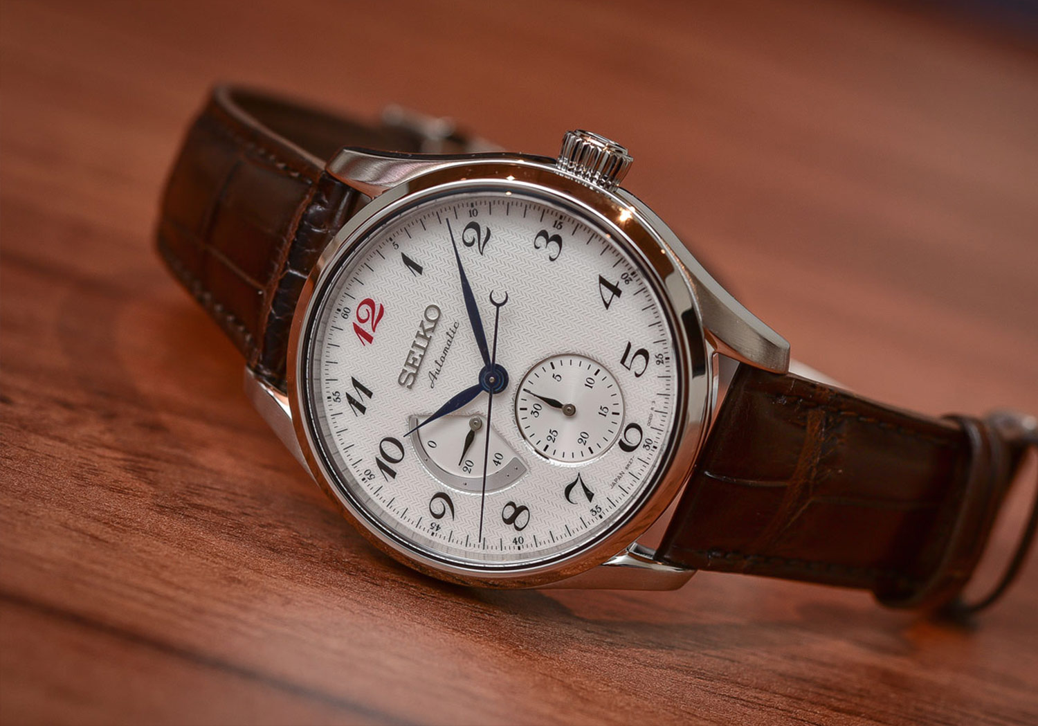 Seiko Presage SPB059J1 Automatic White Pattern Dial Brown Leather Strap ...
