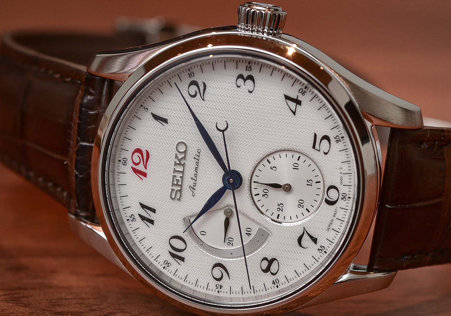 Seiko Presage SPB059J1 Automatic White Pattern Dial Brown Leather Strap ...