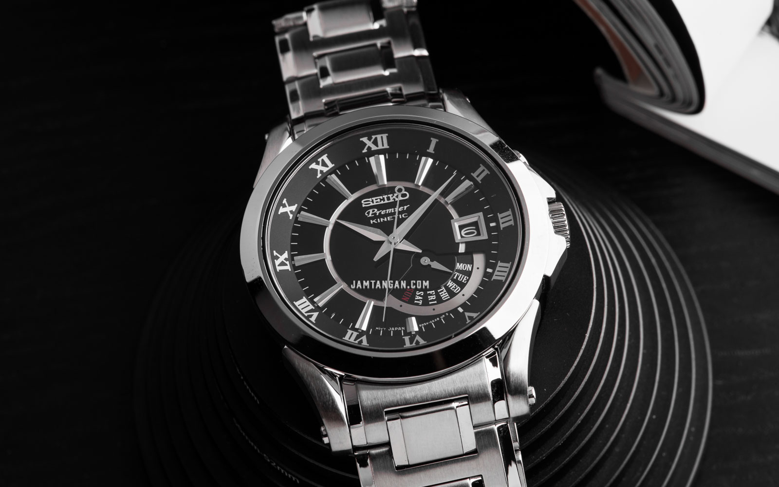 Seiko Premier SRN003P1 Kinetic Retrograde Day Black Dial Stainless ...