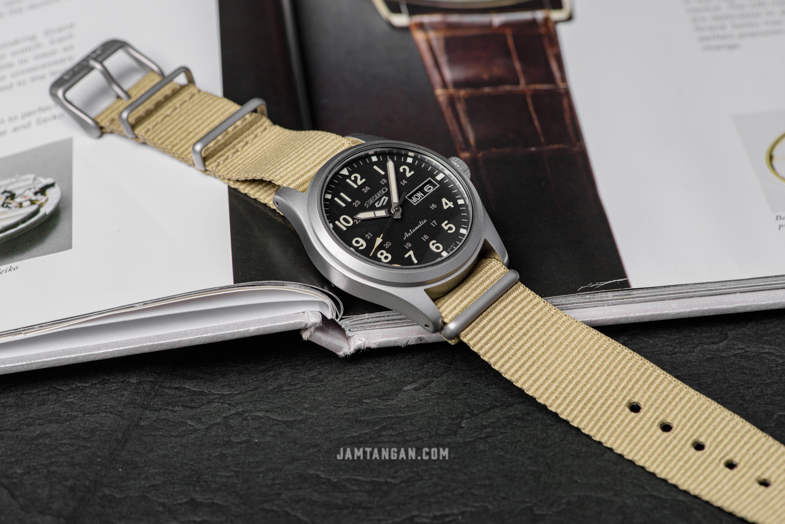 Seiko 5 Sports SRPG35K1 Automatic Black Dial Beige Nylon Strap ...