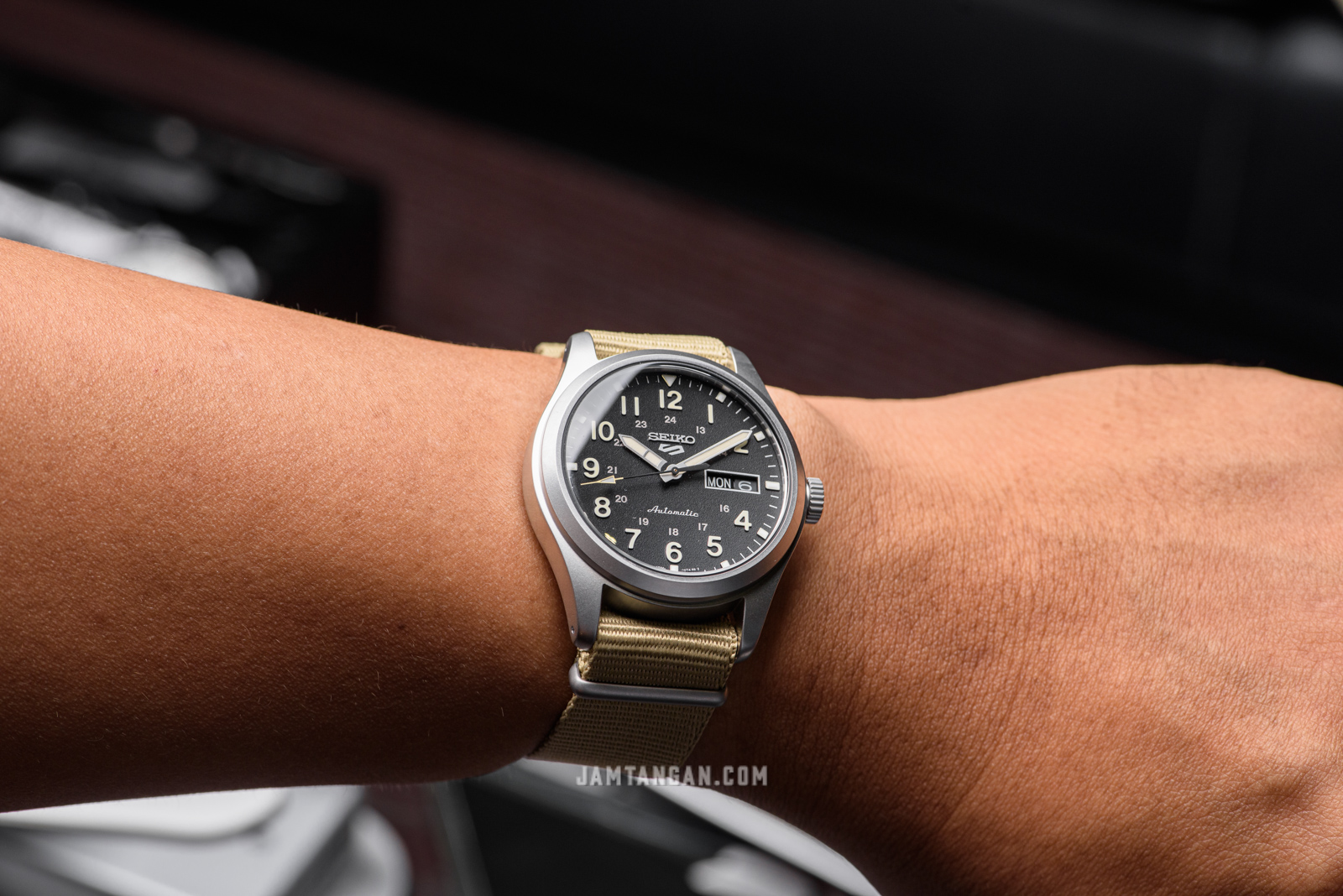 Seiko 5 Sports SRPG35K1 Automatic Black Dial Beige Nylon Strap ...