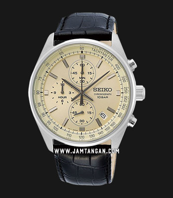 Seiko Classic SSB383 SSB383P1 Neo Chronograph Beige Dial Black Leather ...