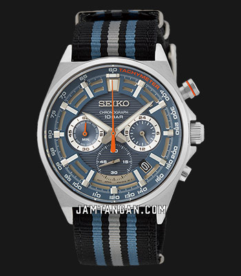Seiko Chronograph SSB409P1 Blue Dial Multi Color Nylon Strap ...