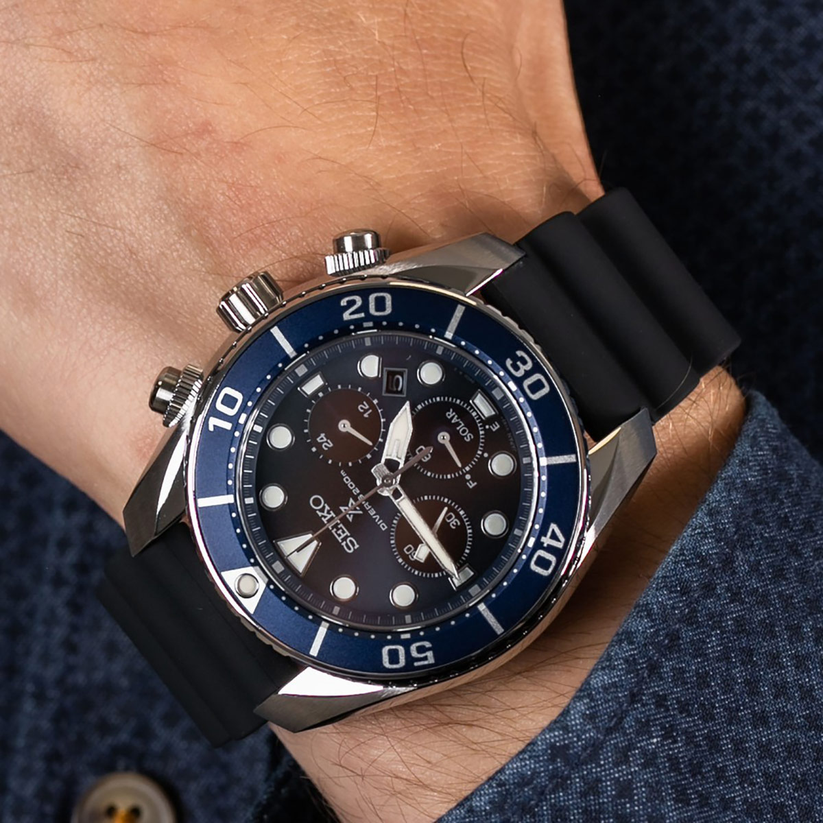 Seiko Prospex SSC759J1 Solar Chronograph Blue Navy Dial Black Silicone ...