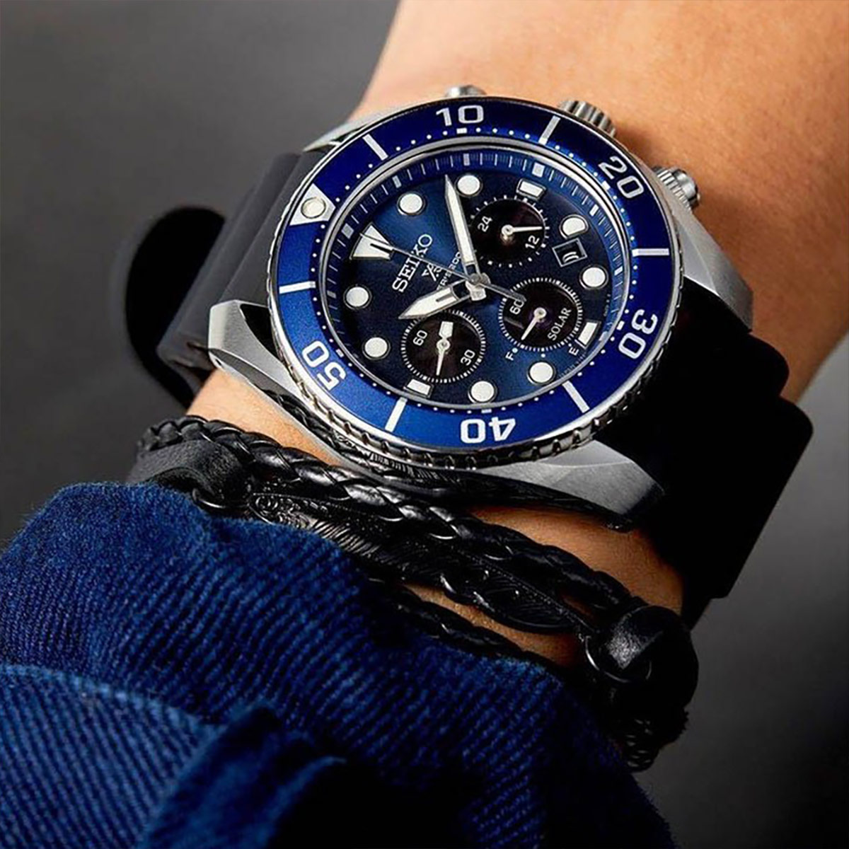 Seiko Prospex SSC759J1 Solar Chronograph Blue Navy Dial Black Silicone ...