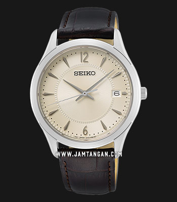 Seiko Classic SUR421 SUR421P1 Discover More Cream Dial Black Leather ...