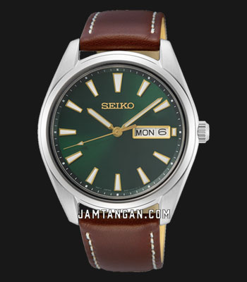 Seiko Classic SUR449 SUR449P1 Men Green Dial Brown Leather Strap ...