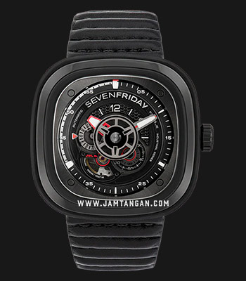 SEVENFRIDAY P-Series P3C/06 Automatic Black Dial Black Leather Strap ...