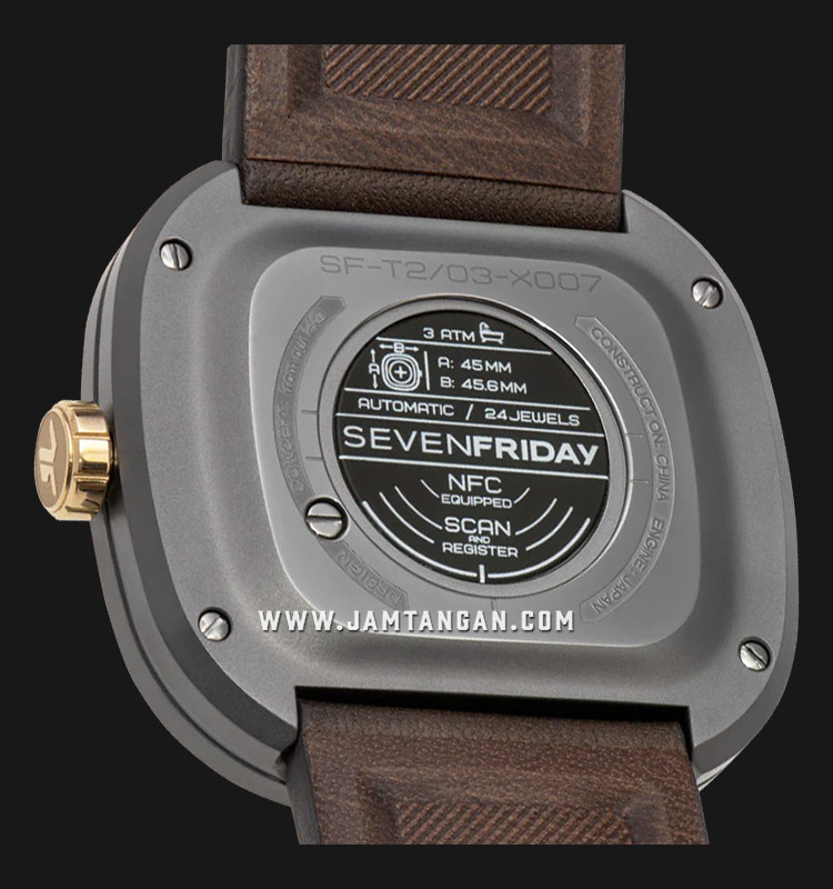 SEVENFRIDAY T-series T2/03 Automatic Dual Tone Dial Brown Leather Strap ...