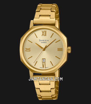 Casio Sheen SHE-4554G-9A SHE-4554G-9ADR Ladies Gold Dial Gold Stainless ...