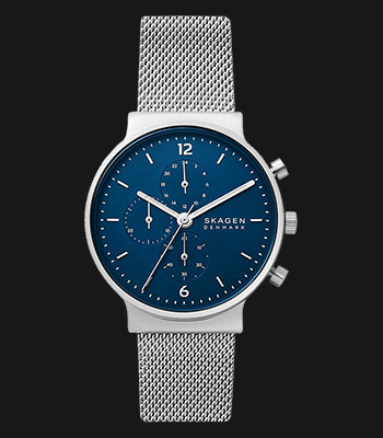 Skagen Ancher Chronograph SKW6764 Blue Dial Mesh Strap | Jamtangan.com