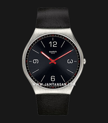 Swatch Skinblack SS07S100 Men Black Sun Brushed Dial Black Leather ...