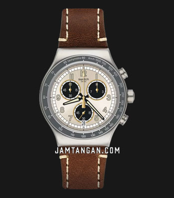 Swatch Irony YVS455 Rhum Chronograph Dual Tone Dial Brown Leather Strap ...