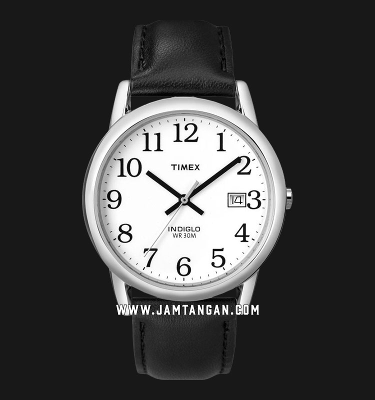 Timex Easy Reader T2H281 Indiglo White Dial Black Leather Strap ...