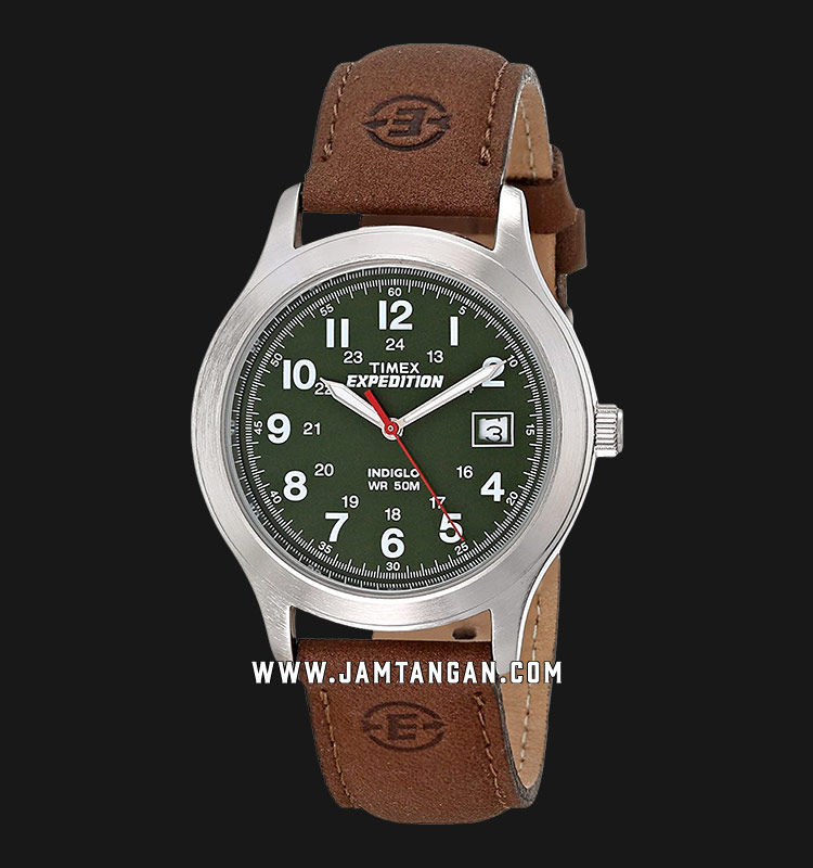 Timex Expedition Metal Field T40051 Indiglo Green Dial Brown Leather ...