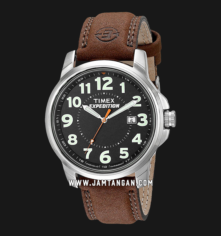 Timex Expedition Metal Field T44921 Indiglo Black Dial Brown Leather ...