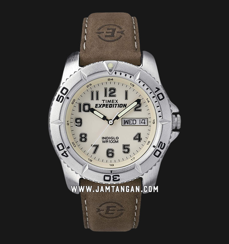 Timex Expedition T46681 Rugged Metal Cream Dial Brown Leather Strap ...