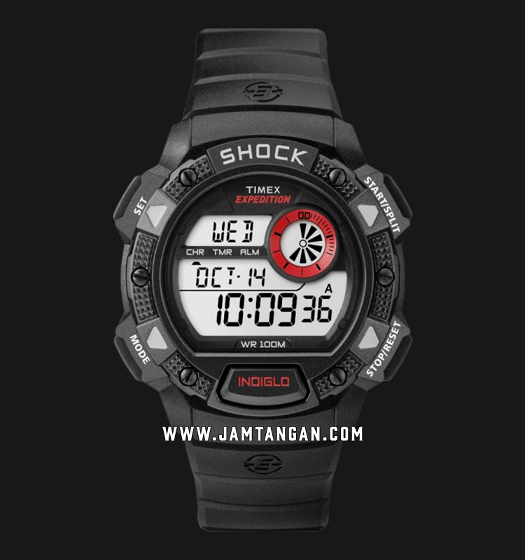 Timex Expedition Shock T49977 Indiglo Digital Dial Black Resin Strap ...