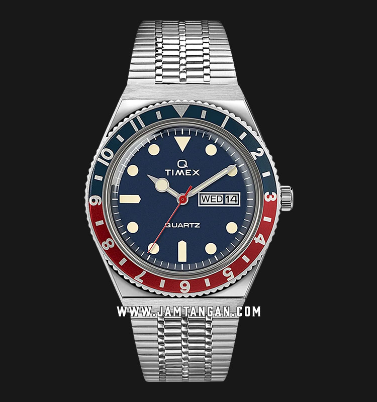 Timex Q Reissue TW2T80700 Pepsi Blue Dial Stainless Steel Strap ...